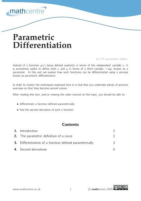 Parametric Differentiation Revision Mathematics