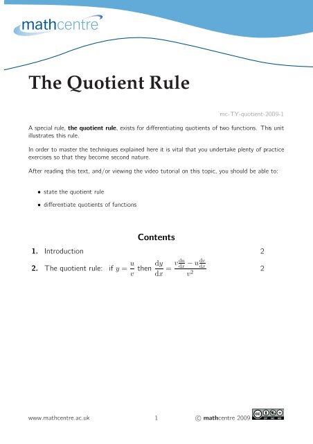 2. The quotient rule - Maths.kgsorkney.co.uk