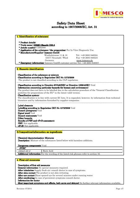 Abbott Cell-Dyn 3500 and CD 3700 - Sheath reagent - inmesco