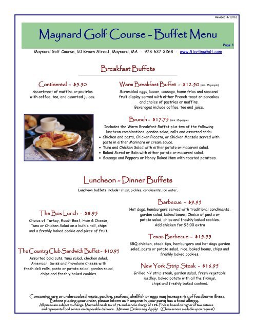 to view our menu in pdf format - Sterling Golf