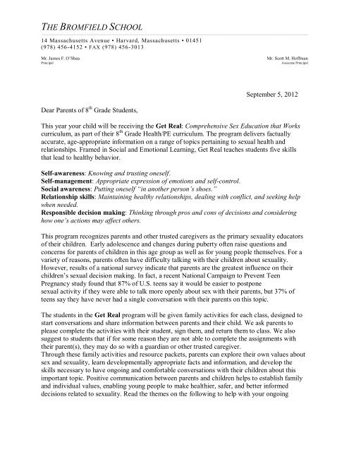 8th Grade Get Real Parent Letter - Psharvard.org