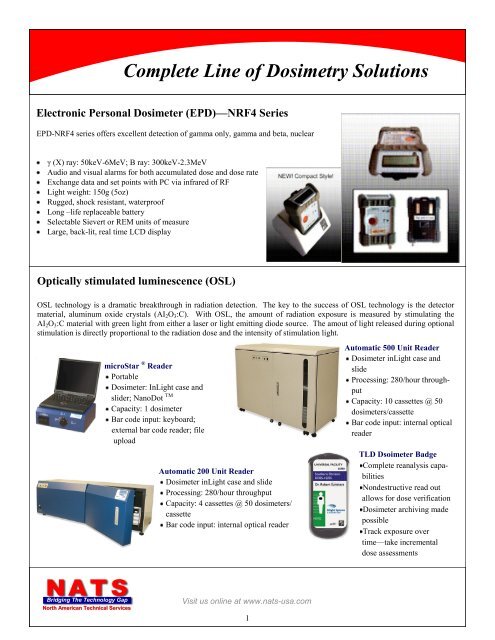 Complete Line of Dosimetry Solutions - North American Technical ...