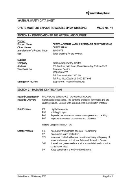OpSite* Spray - Smith & Nephew