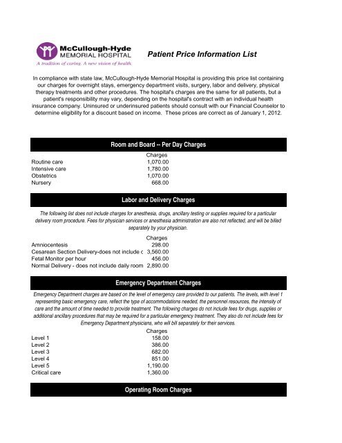 Patient Price Information List - McCullough-Hyde Memorial Hospital