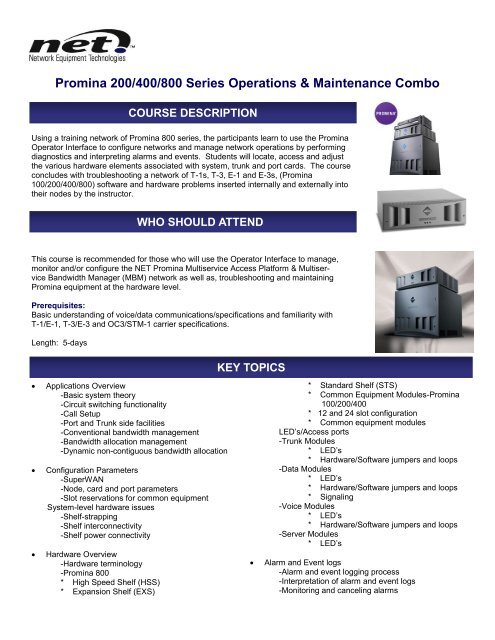 Promina 200/400/800 Series Operations & Maintenance Combo