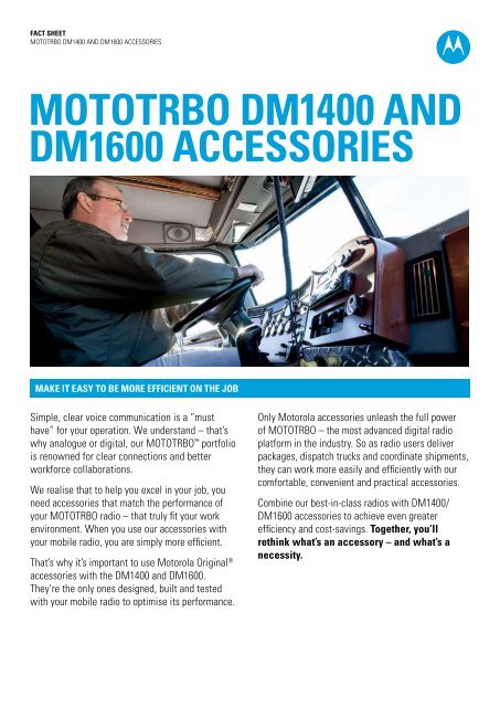 MOTOTRBO DM1400 anD DM1600 accessORies - Mobile Team