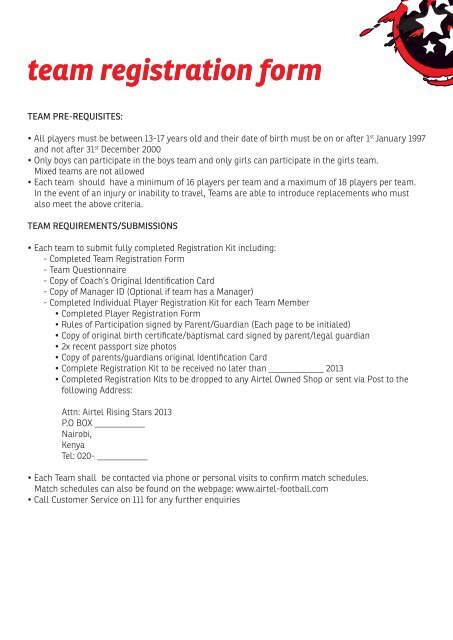 team registration form team registration form - Airtel Africa