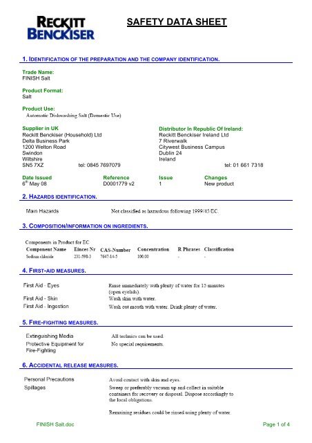 to download the Finish Special Salt - 2kg COSHH sheet here