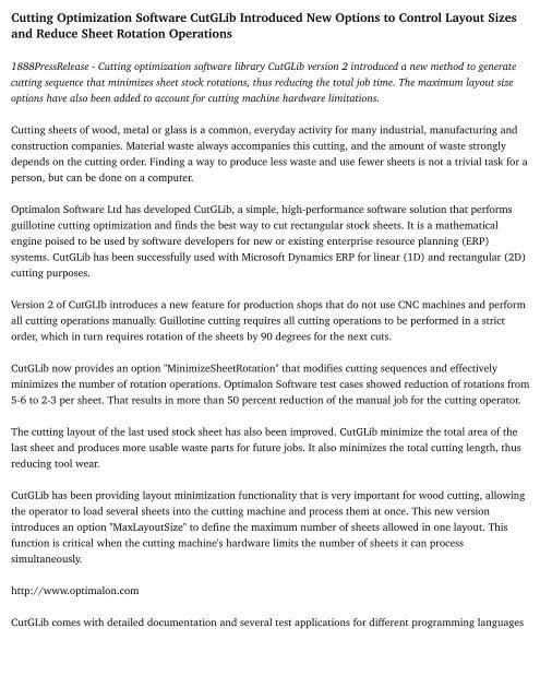 Cutting Optimization Software CutGLib Introduced New Options to Control ...