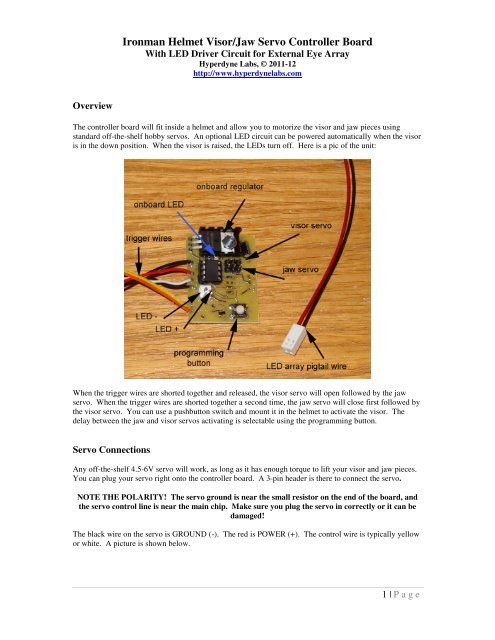 Ironman Helmet Visor/Jaw Servo Controller Board - Hyperdyne Labs