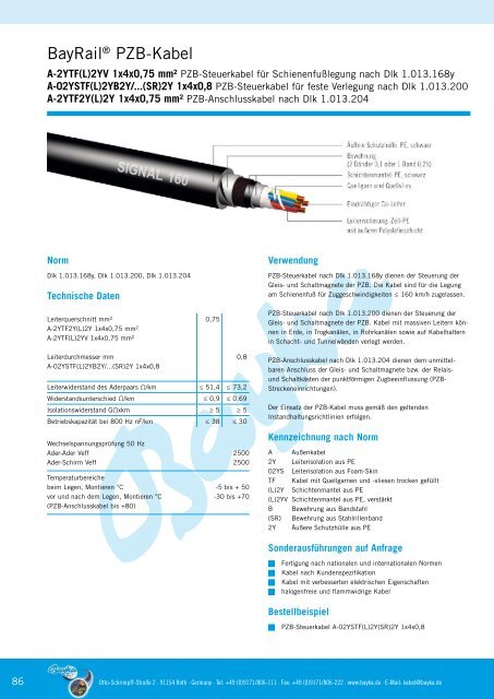86 BayRail ® PZB-Kabel A