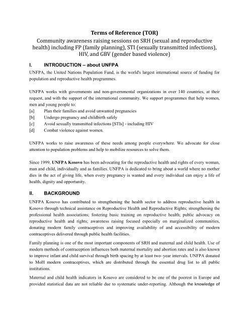 Terms of Reference (TOR) Community awareness raising ... - UNFPA