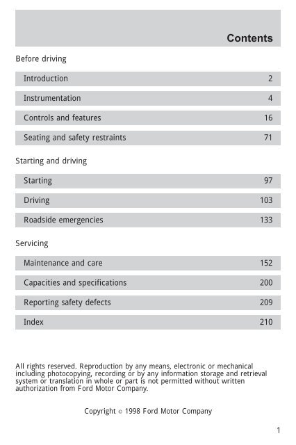 Ford Ranger 1999 - Owner Manual Printing 1 (pdf)