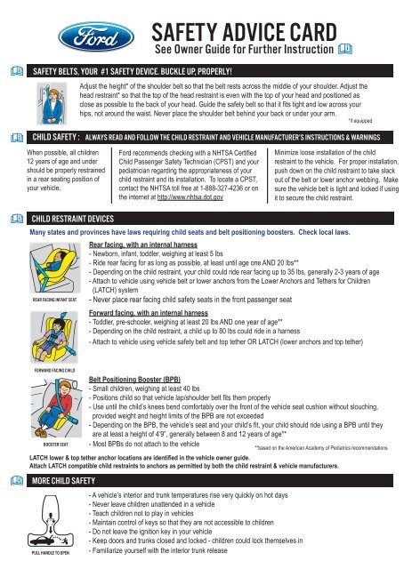Ford E-250 2010 - Safety Advice Card Printing 1 (pdf)