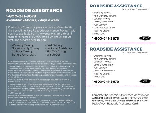 Ford Focus ST 2013 - Roadside Assistance Card Printing 1 (pdf)