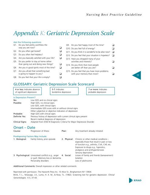 Appendix K: Geriatric Depression Scale