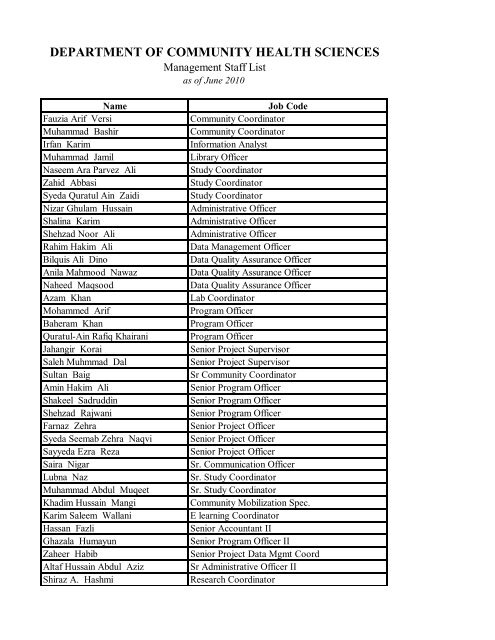 DEPARTMENT OF COMMUNITY HEALTH SCIENCES