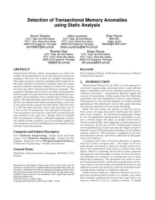 Detection Of Transactional Memory Anomalies Using Static Analysis
