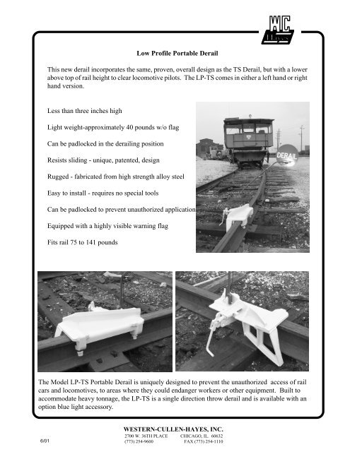 Low Profile Portable Derail - Western-Cullen-Hayes Inc.