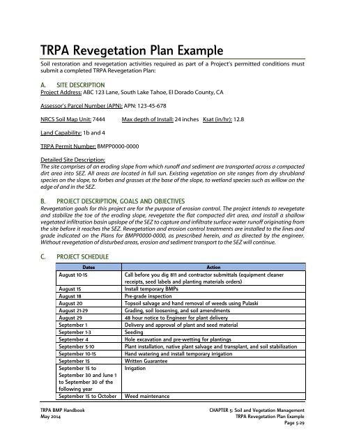 TRPA Revegetation Plan Example - Tahoe BMP