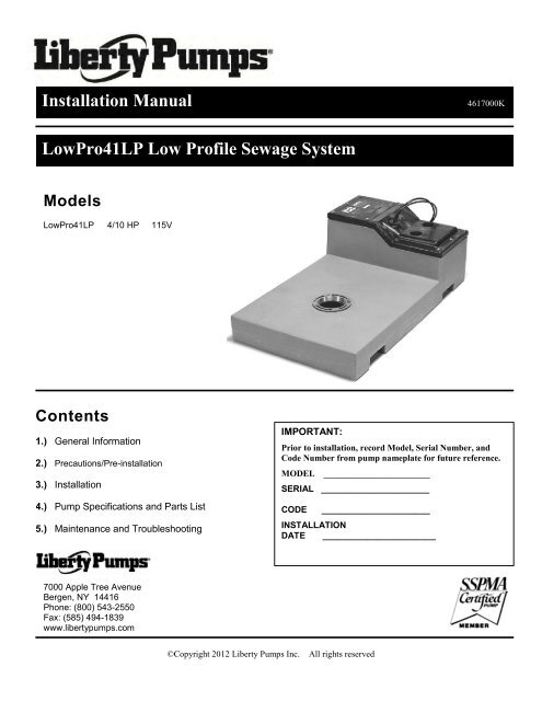 Installation Manual - Liberty Pumps