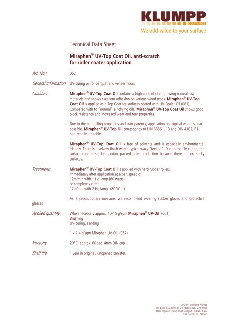 Technical Data Sheet - Klumpp Coatings