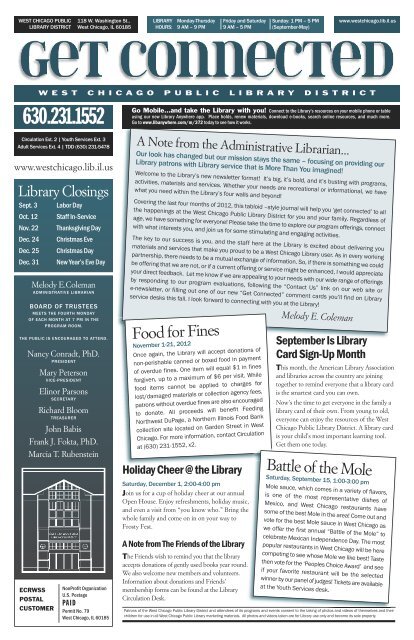 West Chicago Public Library District "Get Connected" - RAILS