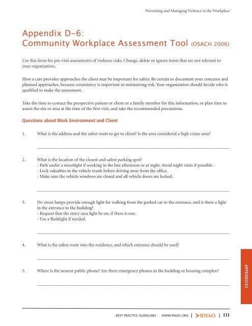 Community Workplace Assessment Tool (OSACH 2006)
