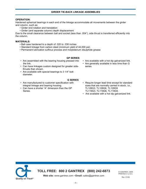 GIRDER TIE-BACK LINKAGE A