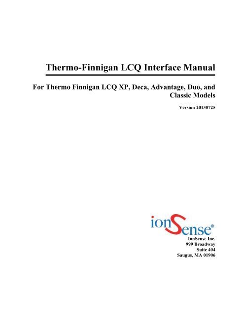Thermo-Finnigan LCQ Interface Manual - IonSense