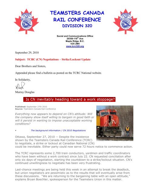 TEAMSTERS CANADA RAIL CONFERENCE - TCRC 320