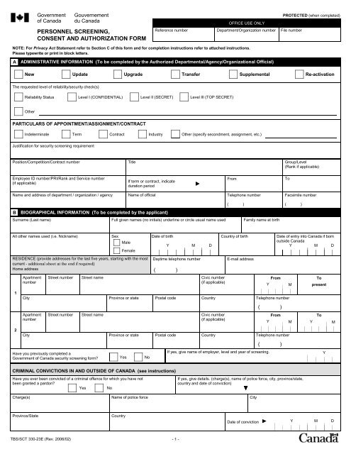 personnel screening, consent and authorization form - Canadian ...