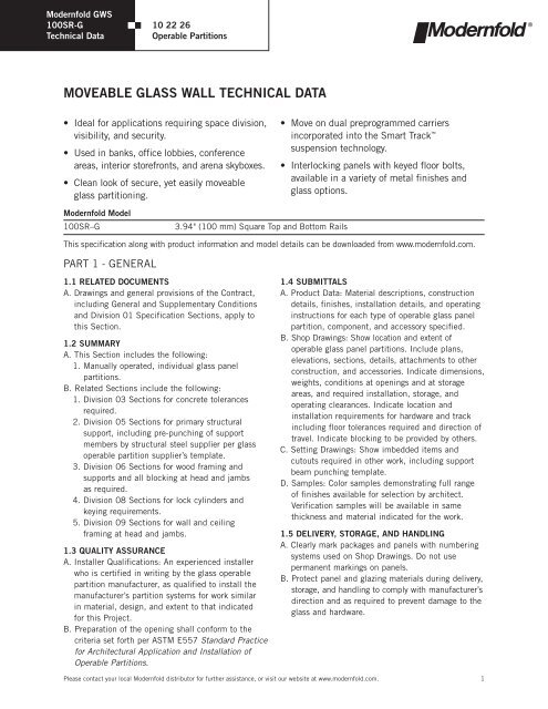 Glass Wall 100SRG Technical Data Sheet - Modern Door ...