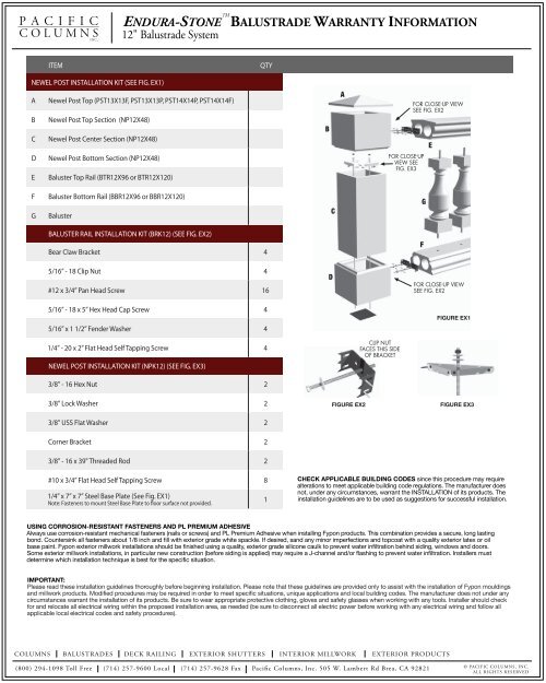 Endura-Classicâ ¢ Balustrade 12" Installation Instructions - Pacific ...