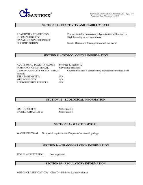 GANTREX EPOXY GROUT AGGRE