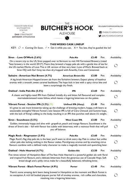 Butchers Hook Menu Week Beginning 150415