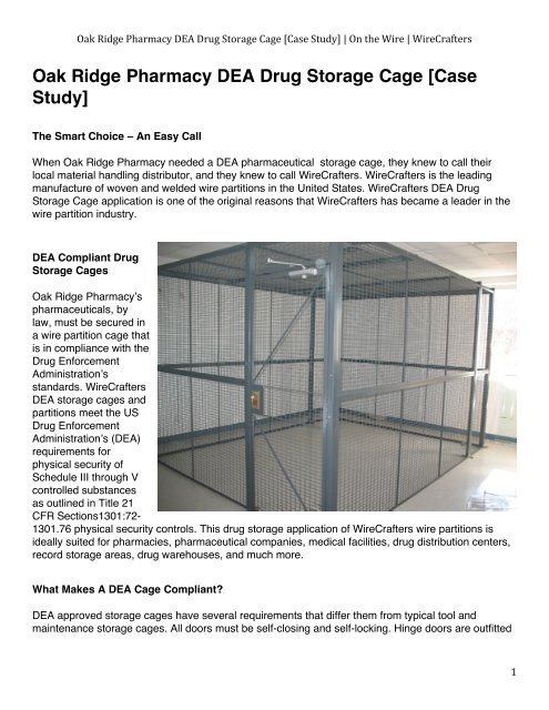 Oak Ridge Pharmacy DEA Drug Storage Cage [Case ... - WireCrafters