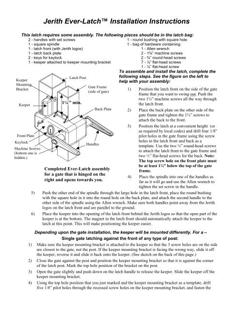 Jerith Ever-Latchâ ¢ Installation Instructions - Hoover Fence