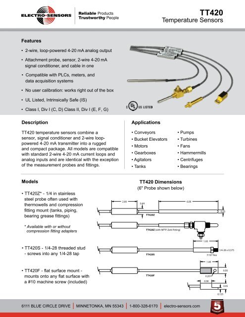 TT420 Intrinsically Safe Temperature Sensors Data Sheet