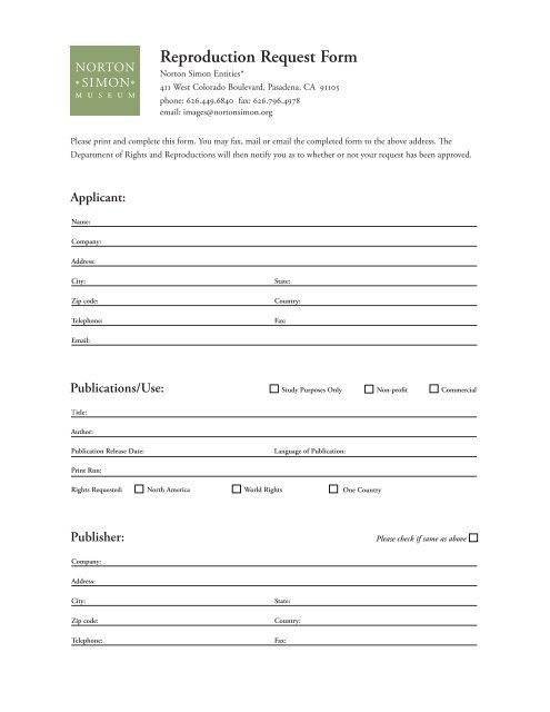 Reproduction Request Form - Norton Simon Museum