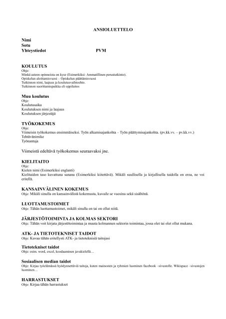 Ansioluettelomalli