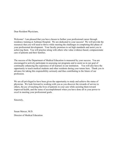 Dear Resident Physicians, Welcome! I am ... - Aultman Hospital