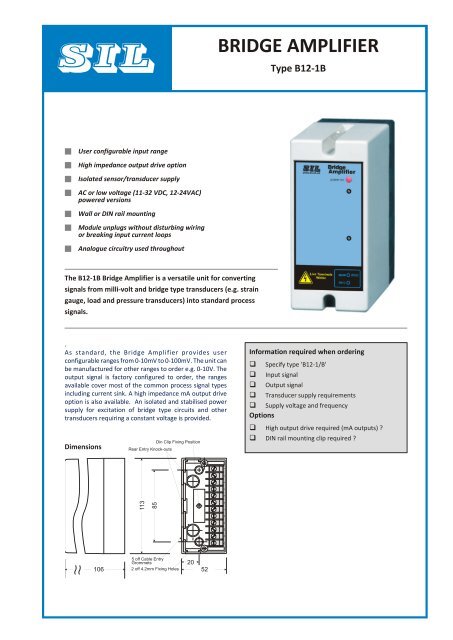 Bridge amplifier data sheet - Stroud Instruments Ltd
