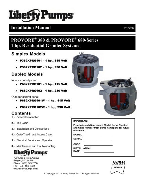 Installation Manual PROVOREÂ® 380 & PROVORE ... - Liberty Pumps