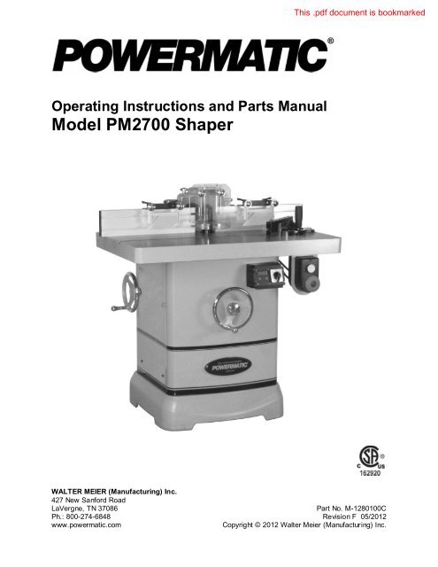 1280101C Manual - Powermatic