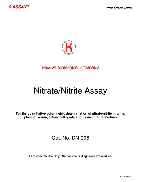 Nitrate/Nitrite Assay - Kamiya Biomedical Company