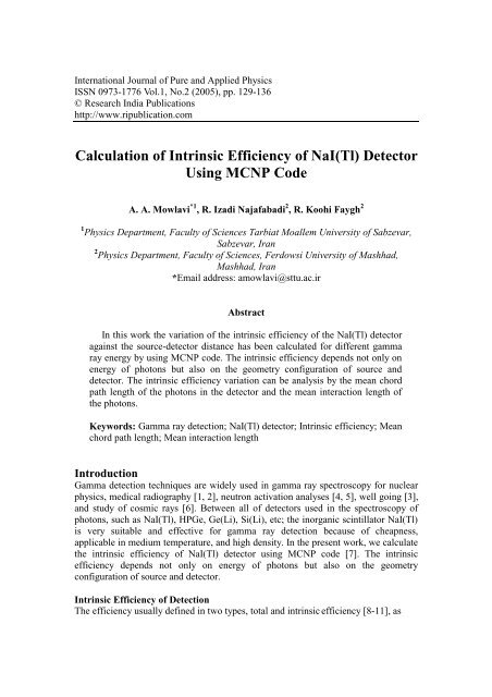 Calculation of Intrinsic Efficiency of NaI(Tl) Detector Using MCNP ...