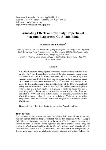 Annealing Effects on Resistivity Properties of Vacuum Evaporated ...