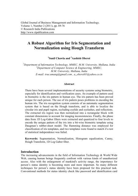 A Robust Algorithm For Iris Segmentation And Normalization Using