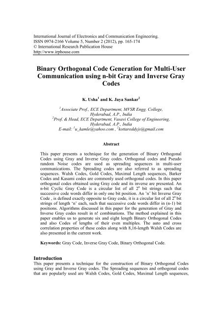 Binary Orthogonal Code Generation for Multi-User Communication ...